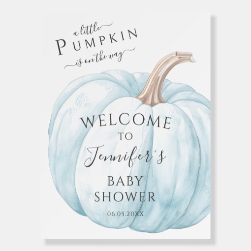 Cute Blue Pumpkin Baby Shower Welcome Sign Board | Zazzle