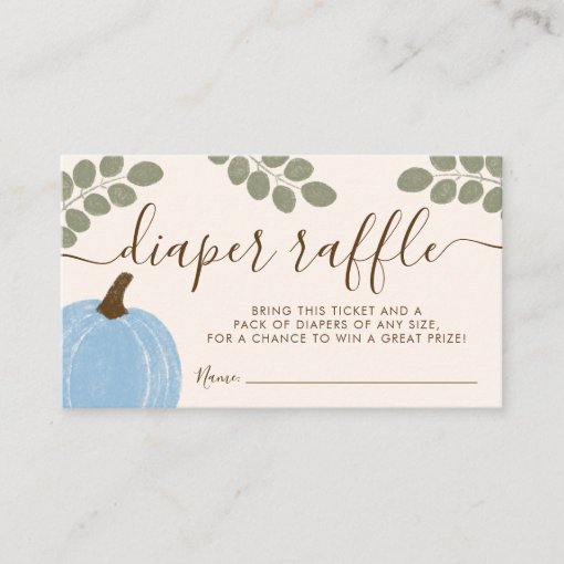Cute Blue Pumpkin Eucalyptus Fall Diaper Raffle Enclosure Card | Zazzle