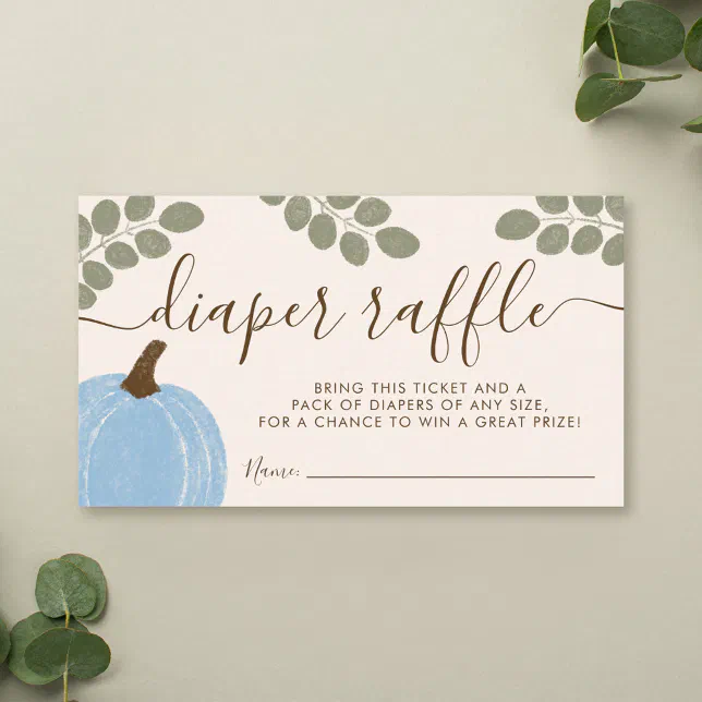 Cute Blue Pumpkin Eucalyptus Fall Diaper Raffle Enclosure Card | Zazzle