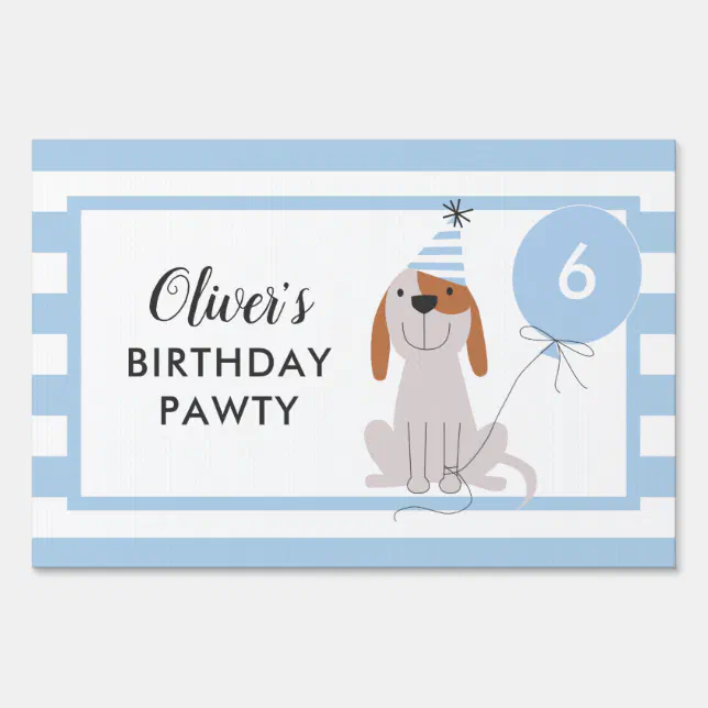 Cute Blue Puppy Dog Birthday Pawty Sign | Zazzle