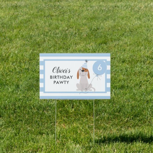 Cute Blue Puppy Dog Birthday Pawty Sign | Zazzle