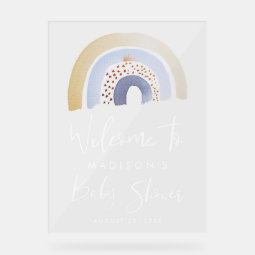Cute Blue Rainbow Baby Shower Welcome Acrylic Sign | Zazzle