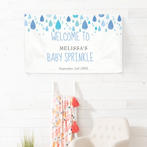 Cute Blue Raindrops Baby Sprinkle / Shower Welcome Banner | Zazzle
