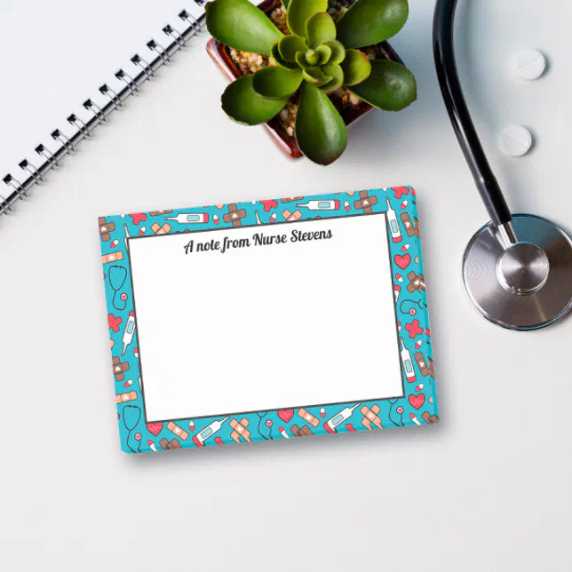 Cute Blue Red Pattern - A Note From the Nurse | Zazzle