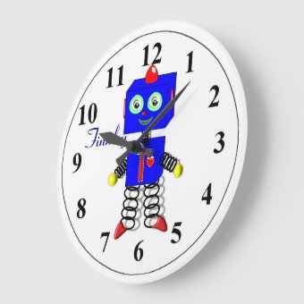 Cute Blue Robot Personalized Boys Room Clock | Zazzle
