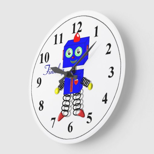 Cute Blue Robot Personalized Boys Room Clock | Zazzle