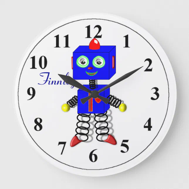 Cute Blue Robot Personalized Boys Room Clock | Zazzle