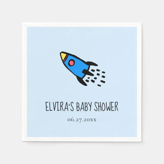 Cute blue rocket baby boy Baby shower Napkins | Zazzle