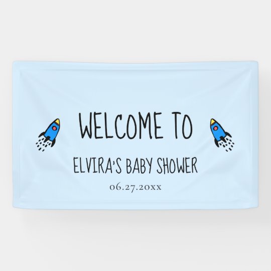Cute blue rocket baby boy Baby shower Welcome Banner | Zazzle.com