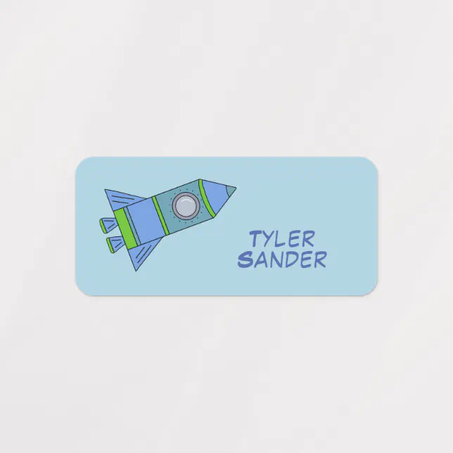 Cute Blue Rocket Ships / Kids' Labels with Name | Zazzle