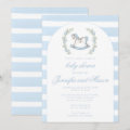 Cute blue rocking horse bohemian baby boy shower invitation | Zazzle