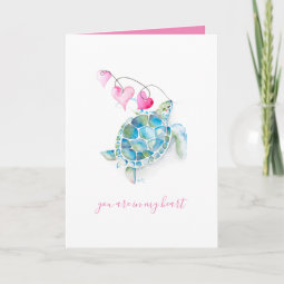 Cute Blue Sea Turtle Hearts Watercolor Card | Zazzle