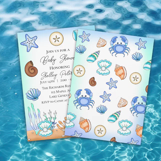 Cute Blue Seaside Beachy Baby Shower Invitation | Zazzle