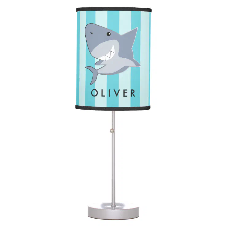 Cute Blue Shark Boys Room Table Lamp | Zazzle