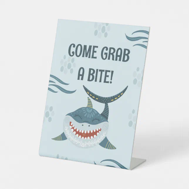 Cute Blue Shark Themed Birthday Tabletop Sign | Zazzle