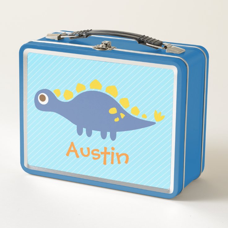 Cute Blue Stegosaurus Dinosaur Kids Personalized Metal Lunch Box | Zazzle