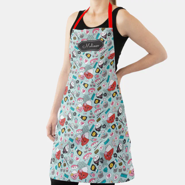 Cute Blue Sushi Pattern Apron | Zazzle