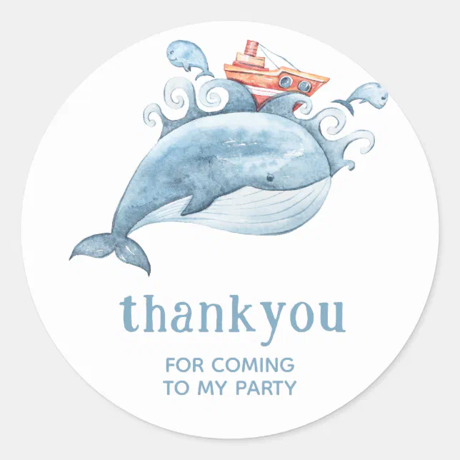 Cute Blue Whale Thank You Party Sticker | Zazzle