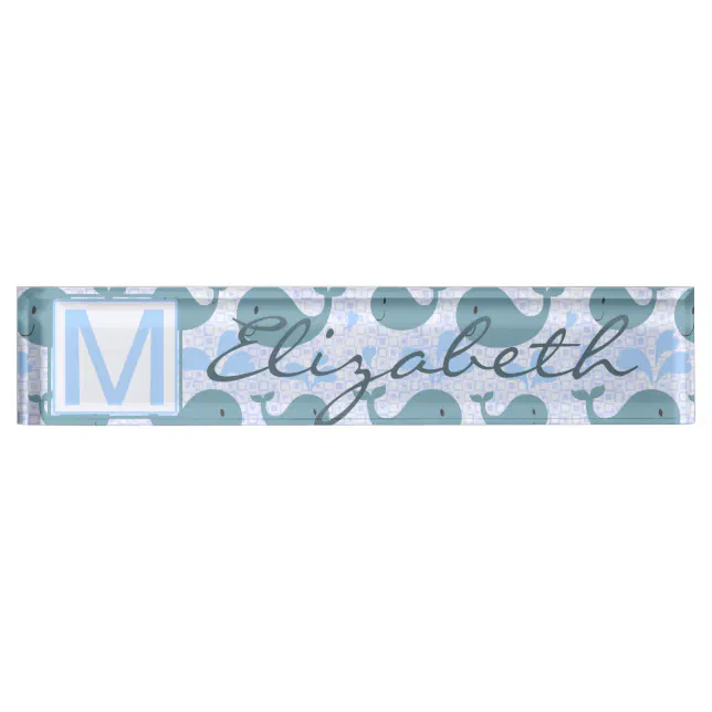 Cute Blue Whales Pattern Monogram Desk Name Plate | Zazzle