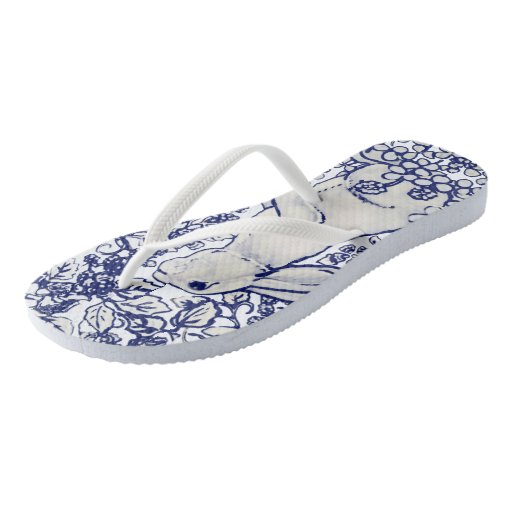 Cute Blue White Rabbit in Foliage Fun Vintage Look Flip Flops | Zazzle