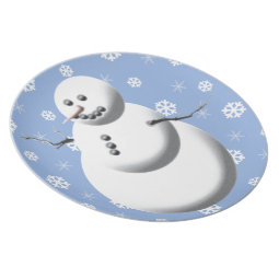 Cute Blue & White Winter Snowman Holiday Plate | Zazzle