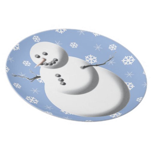 Cute Blue & White Winter Snowman Holiday Plate | Zazzle