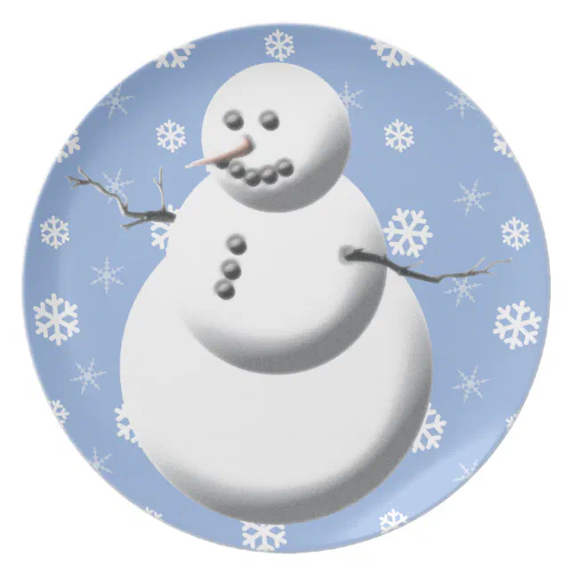 Cute Blue & White Winter Snowman Holiday Plate | Zazzle