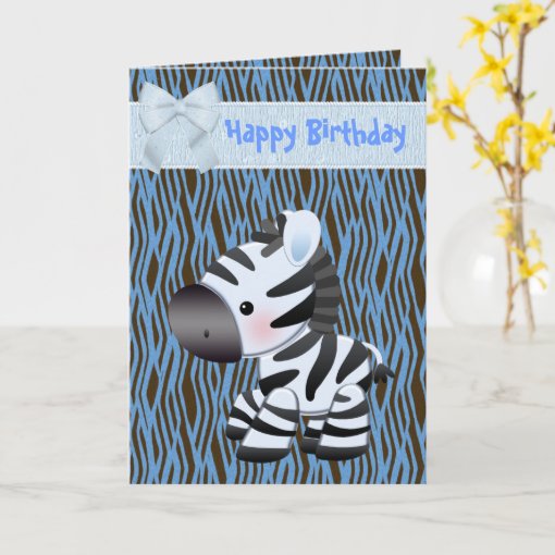 Cute Blue Zebra & Cupcake (inside) Birthday Card | Zazzle