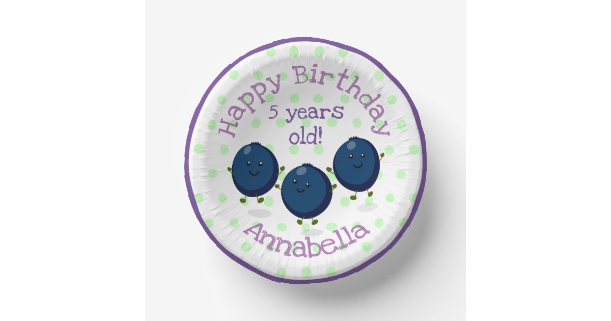 Cute blueberry friends cartoon illustration paper bowls | Zazzle