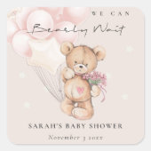 Cute Blush Bearly Wait Bear Balloon Baby Shower Square Sticker | Zazzle