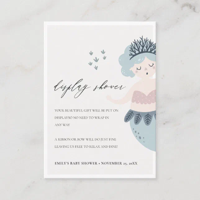 CUTE BLUSH BLUE LITTLE MERMAID DISPLAY BABY SHOWER ENCLOSURE CARD | Zazzle
