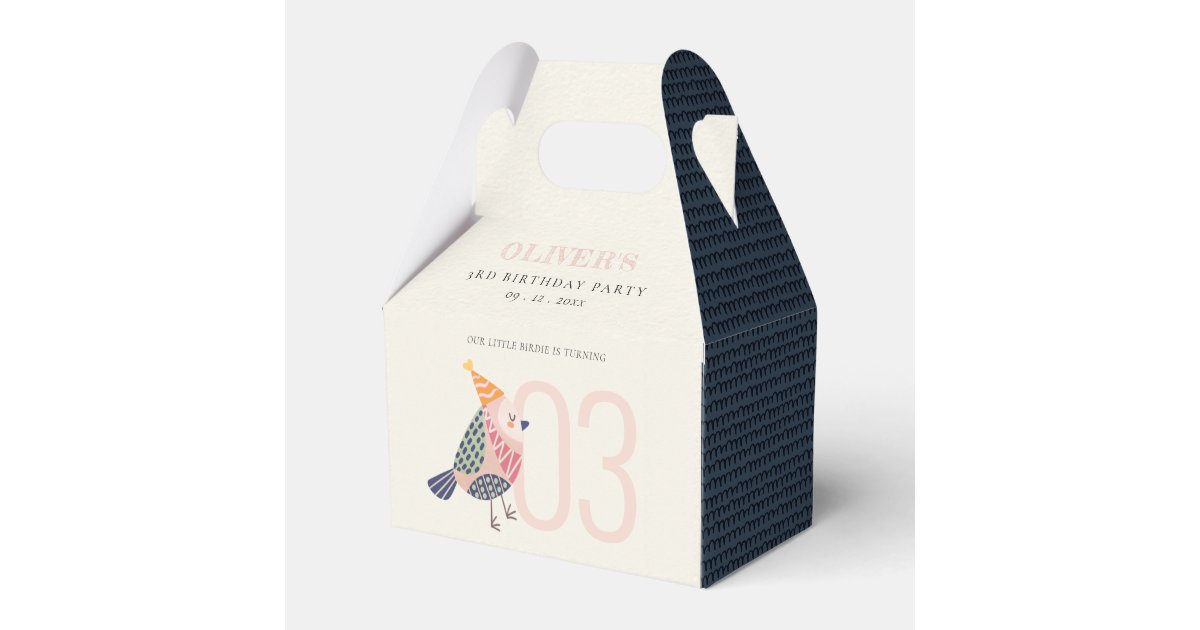 Cute Blush Pink Blue Birdie Any Age Birthday Favor Boxes | Zazzle