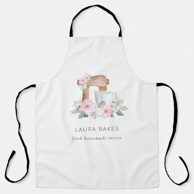 Cute Blush Pink Floral Cake Mixer Bakery Catering Apron | Zazzle