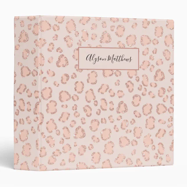 Cute blush pink girly rose gold leopard pattern 3 ring binder | Zazzle