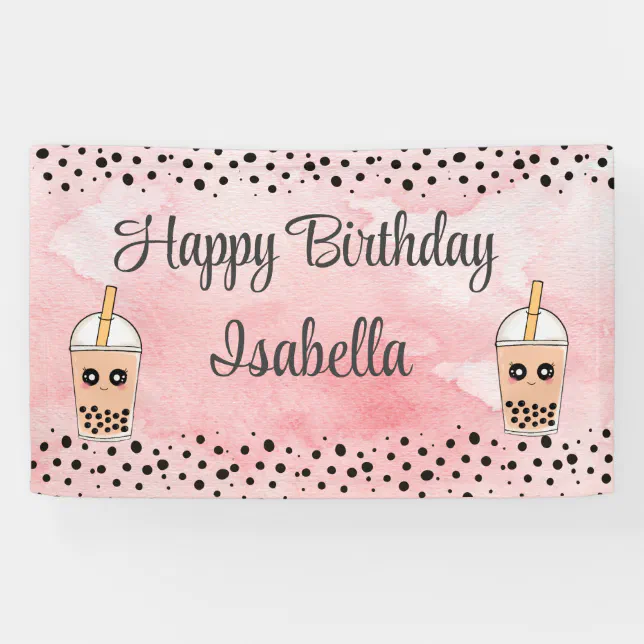 Cute Boba Tea Birthday Backdrop Banner | Zazzle