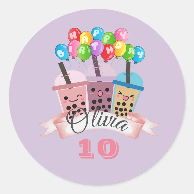 Cute Boba Tea Birthday Celebration Sticker | Zazzle