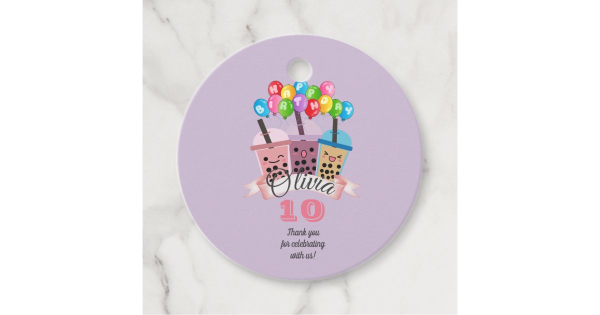 Cute Boba Tea Birthday Party Thank You Favor Tag | Zazzle
