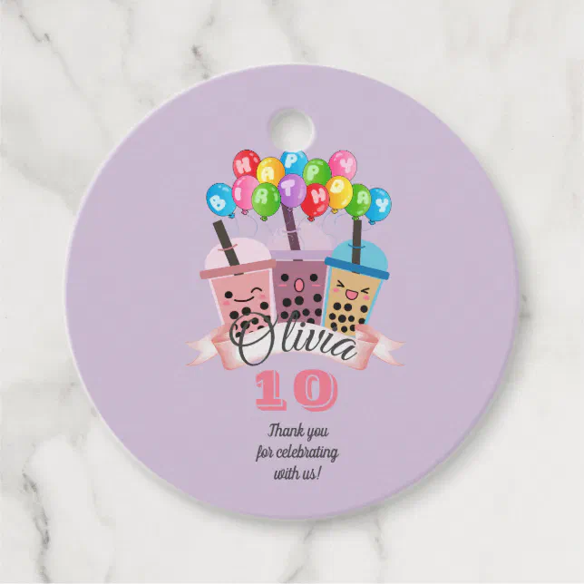 Cute Boba Tea Birthday Party Thank You Favor Tag | Zazzle