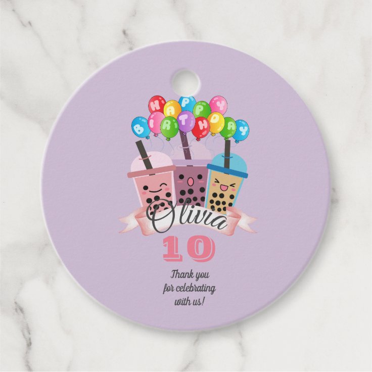 Cute Boba Tea Birthday Party Thank You Favor Tag | Zazzle