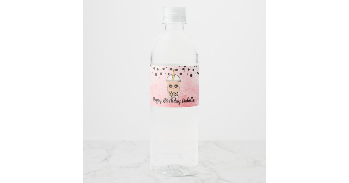 Cute Boba Tea Birthday Party Water Bottle Label | Zazzle