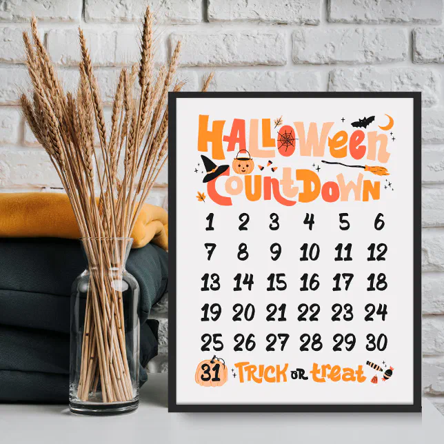 Cute Boho Halloween Countdown Poster | Zazzle