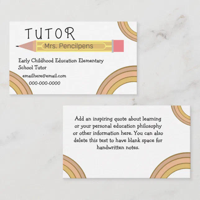 Cute Boho Rainbows Tutor Teacher Business Card | Zazzle