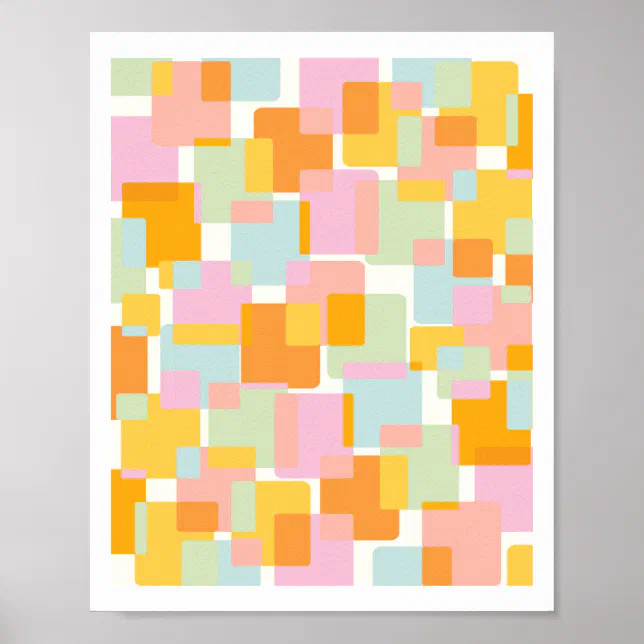 Cute Boho Retro Pastel Geometric Shape Art Poster | Zazzle