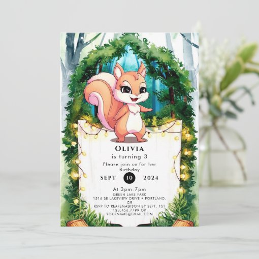 Cute Boho Squirrel Birthday Invitation | Zazzle