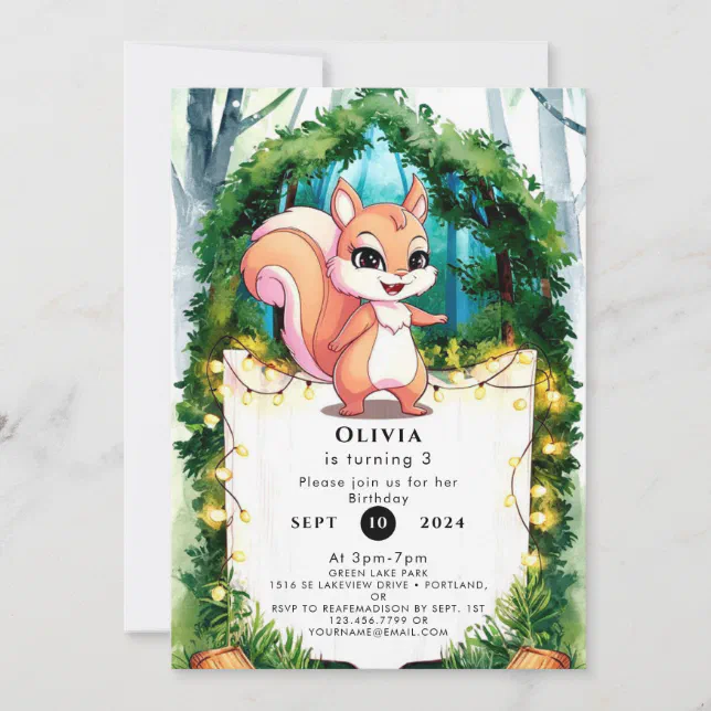Cute Boho Squirrel Birthday Invitation | Zazzle