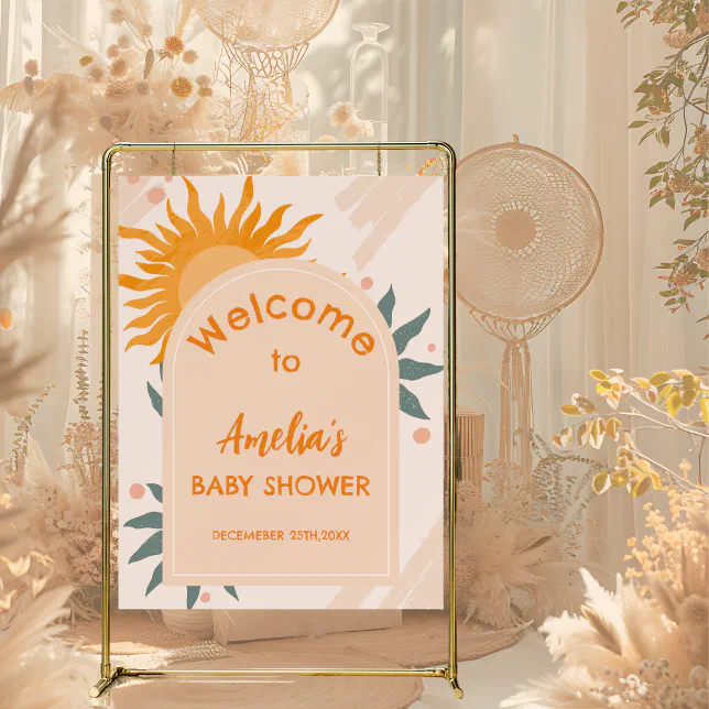Cute boho Sunshine Baby Shower Welcome Sign | Zazzle