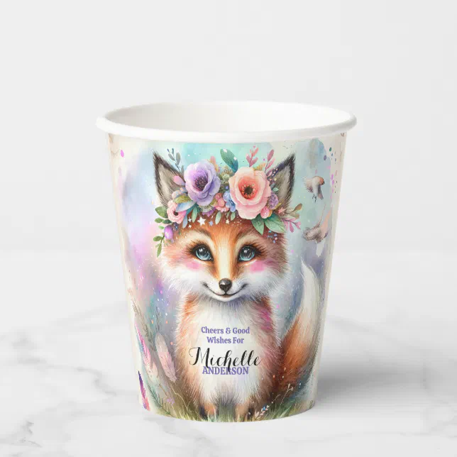 Cute Boho Watercolor Woodland Fox Birthday Party Paper Cups | Zazzle