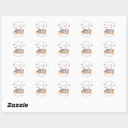 Cute Boo Cats Ghosts Pumpkin Happy Halloween Classic Round Sticker | Zazzle
