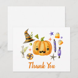 Cute Boo Pumpkin Spooktacular Halloween Bash Party Thank You Card | Zazzle