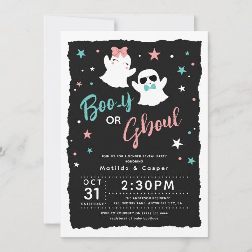 Cute Boo-y or Ghoul Gender Reveal Halloween Baby Invitation | Zazzle